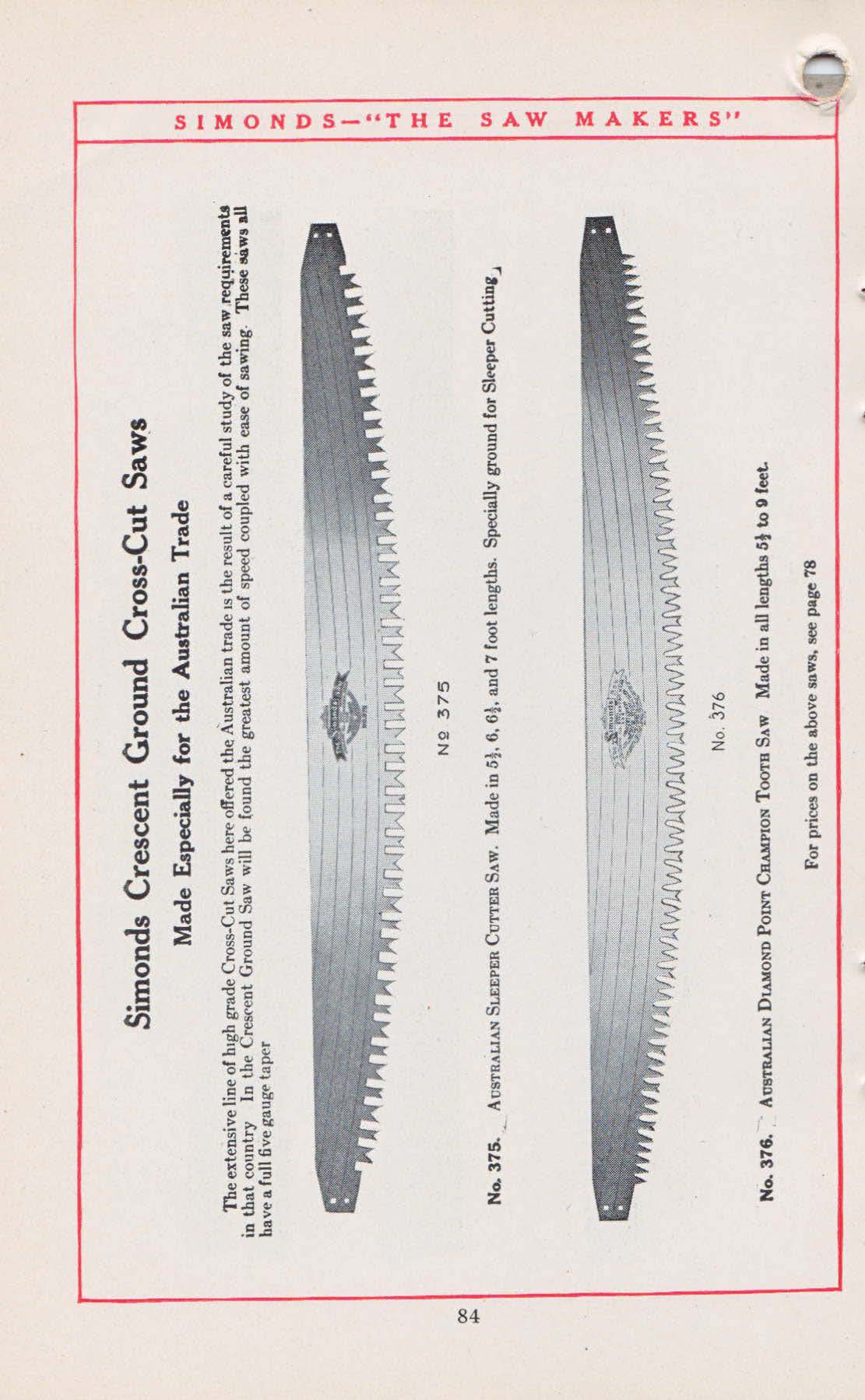 "Specific Simonds Saw Data"